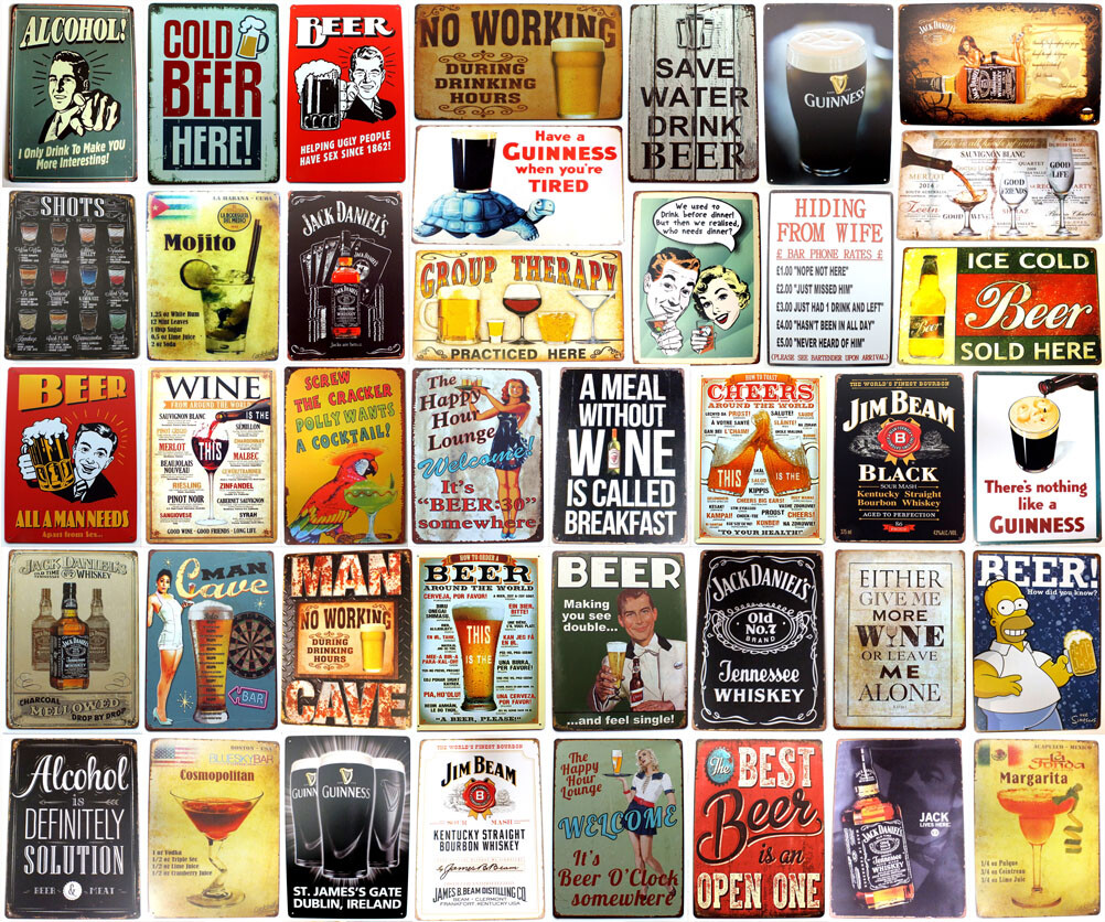 Tin Metal Sign Alcohol Drinks Bar Pub Vintage Retro Wall Club Tavern ...