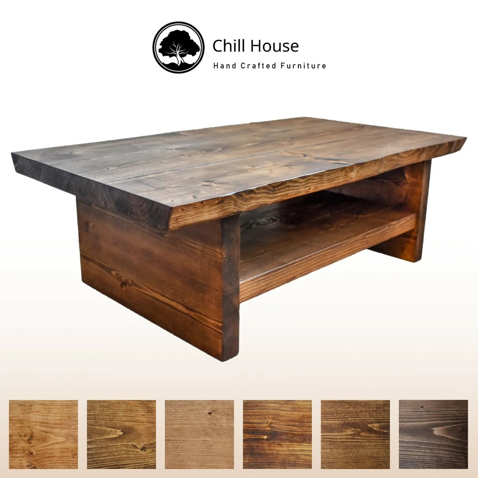 Waney / Live Edge Coffee Table with Shelf, Rustic Natural Oak Solid ...