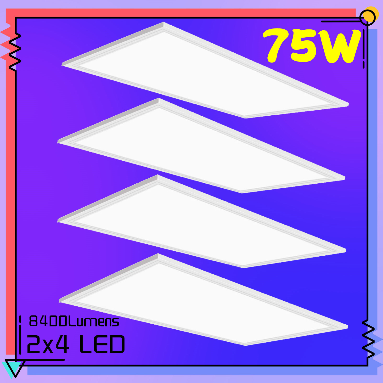 2x4 FT LED Flat Panel Light 75W, Drop Ceiling Light LED Fixture for ...