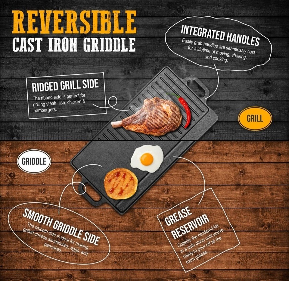 Seasoned Cast Iron Griddle Set Grill Press, Scrapers Non-Stick | eBay