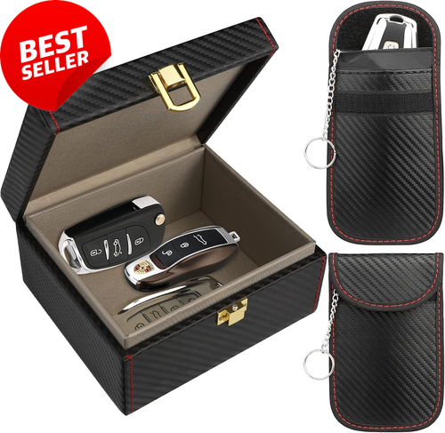 Medium Car Key Signal Blocker Box 2 Pack RFID Blocking Faraday Pouch ...