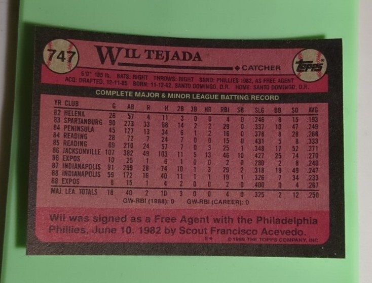 1989 Topps #747 Wil Tejada - Montreal Expos | eBay