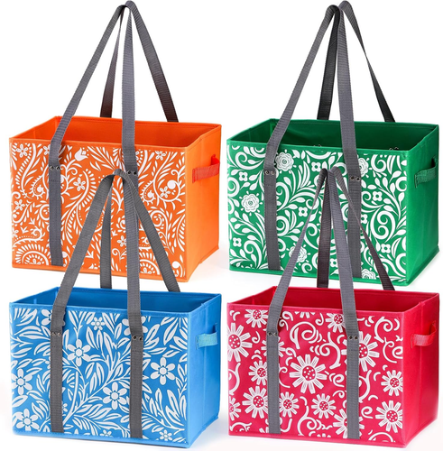 4 Pack Reusable Grocery Bags Collapsible Large Storage Box Bag with ...