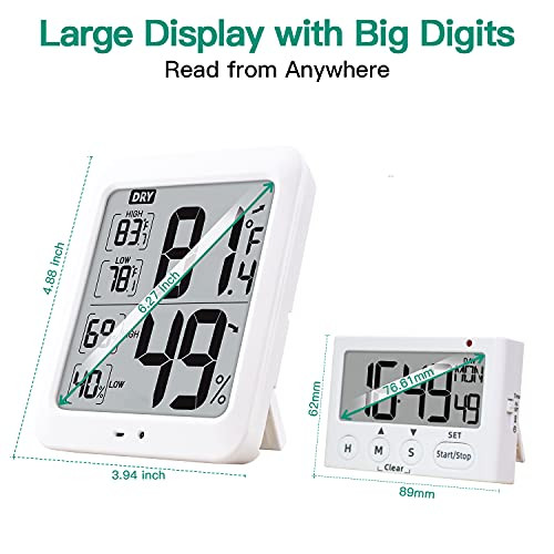 Large Digital Hygrometer Indoor Thermometer with Humidity Gauge, Smart ...