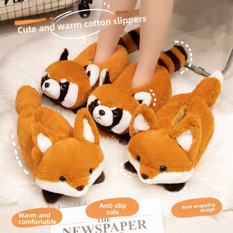 Raccoon Plush Slippers For Women Men Winter Indoor Cozy Non Slip Home ...
