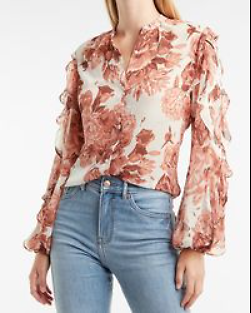 new EXPRESS ruffle sleeve button front blouse shirt top s small | eBay