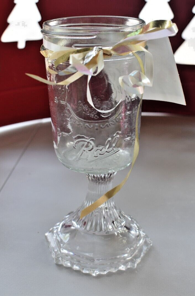 REDNECK WINE GLASS Ball Mason Jar Sawtooth Base Ribbed Pedestal 6oz ...