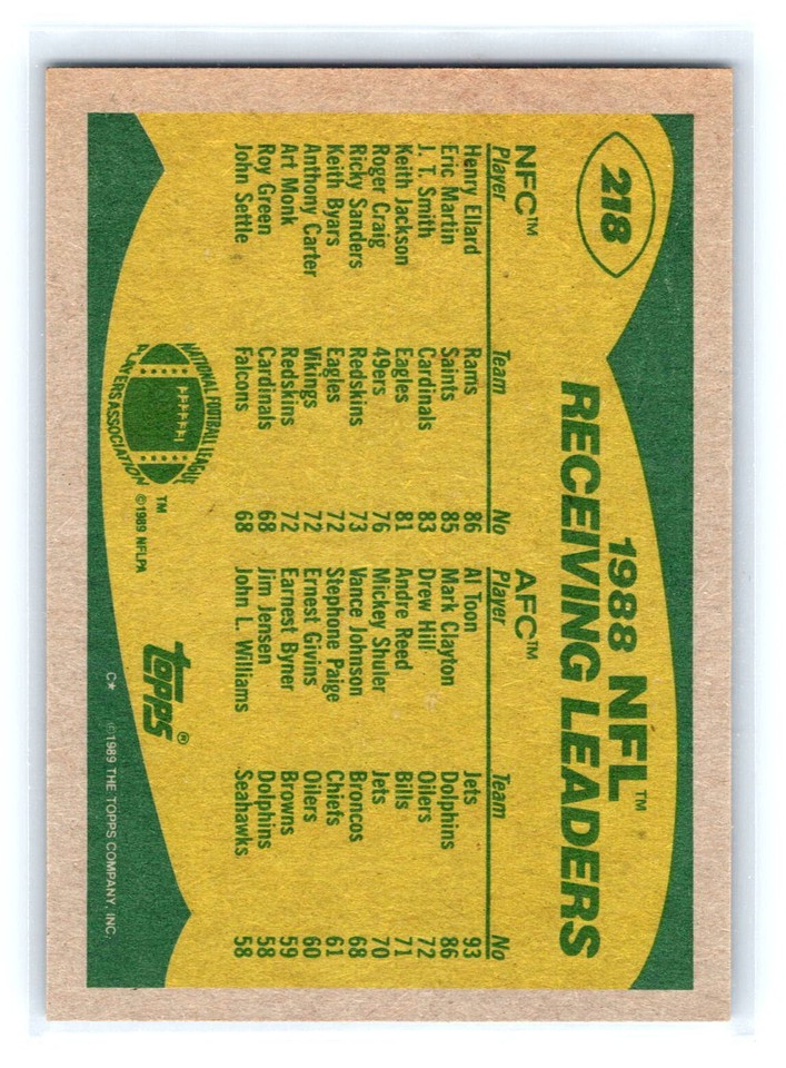 1989 Topps #218 Ellard & Toon 1988 NFL Receiving Leaders - NM-MT | eBay
