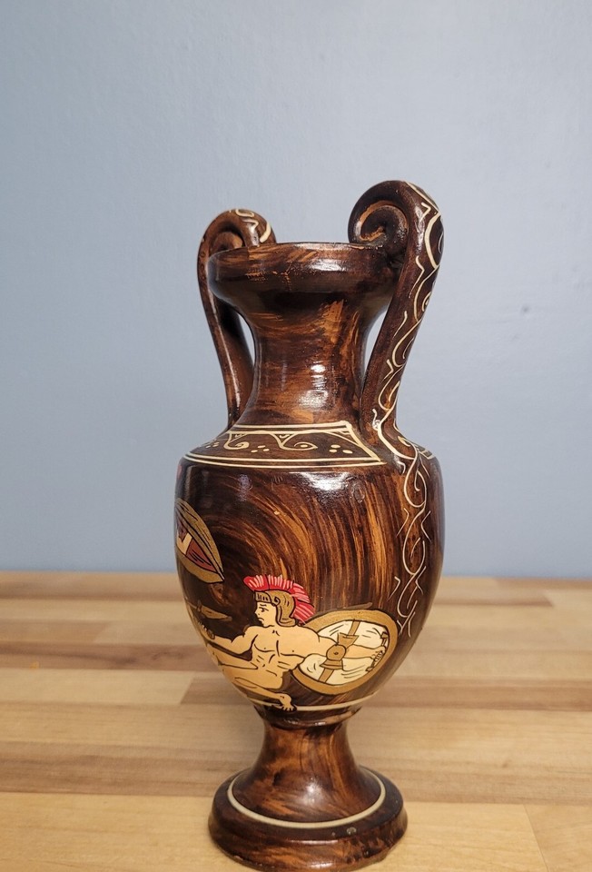 Vintage Mid-Century Greek Art Pottery Amphora Shaped 7" Vase Wood Glazed | eBay