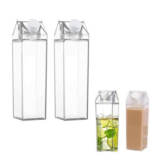 2Pcs 17oz Milk Carton Water Bottles, Clear square Milk Carton Container ...