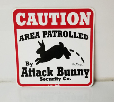 Caution Sign Attack Bunny Rabbit plastic c1996 | eBay