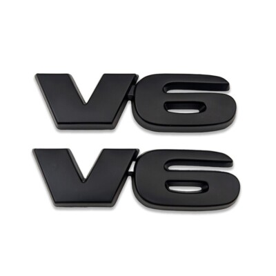 2x 3D Matte finish Black V6 Letter Car Emblem Trunk Lid Sport Decal Car ...