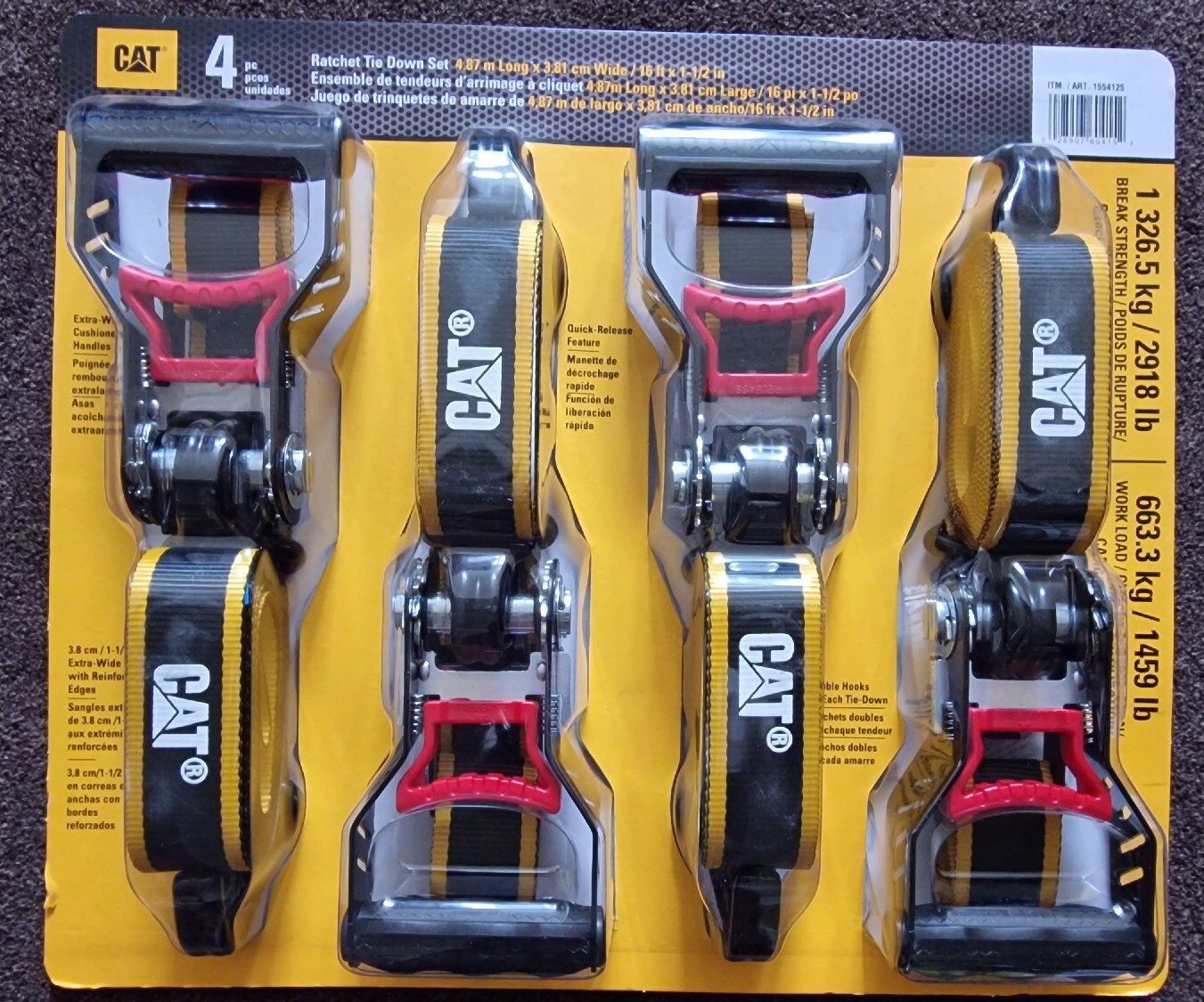 CAT Branded Caterpillar Heavy Duty 4pc Ratchet Tie Down Straps 1.5"w ...