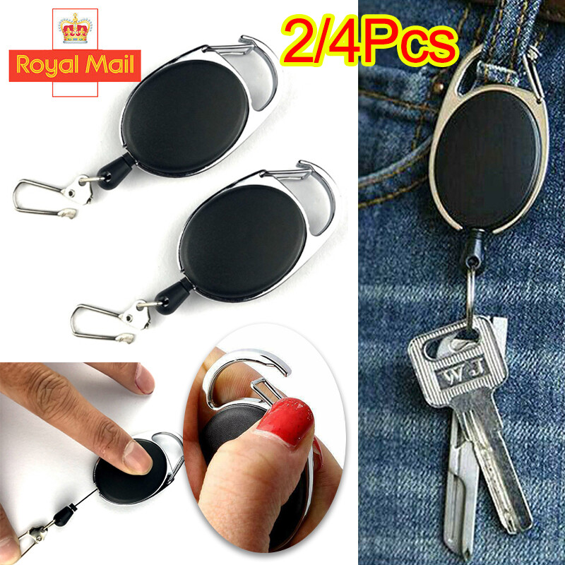 2/4x Retractable Key Chain Heavy Duty ID Card Fob Belt Clip Lanyard ...