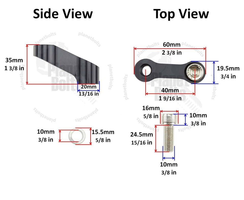 Black 1x Mirror Riser Universal 10mm Mount Standard Extender Right Hand ...