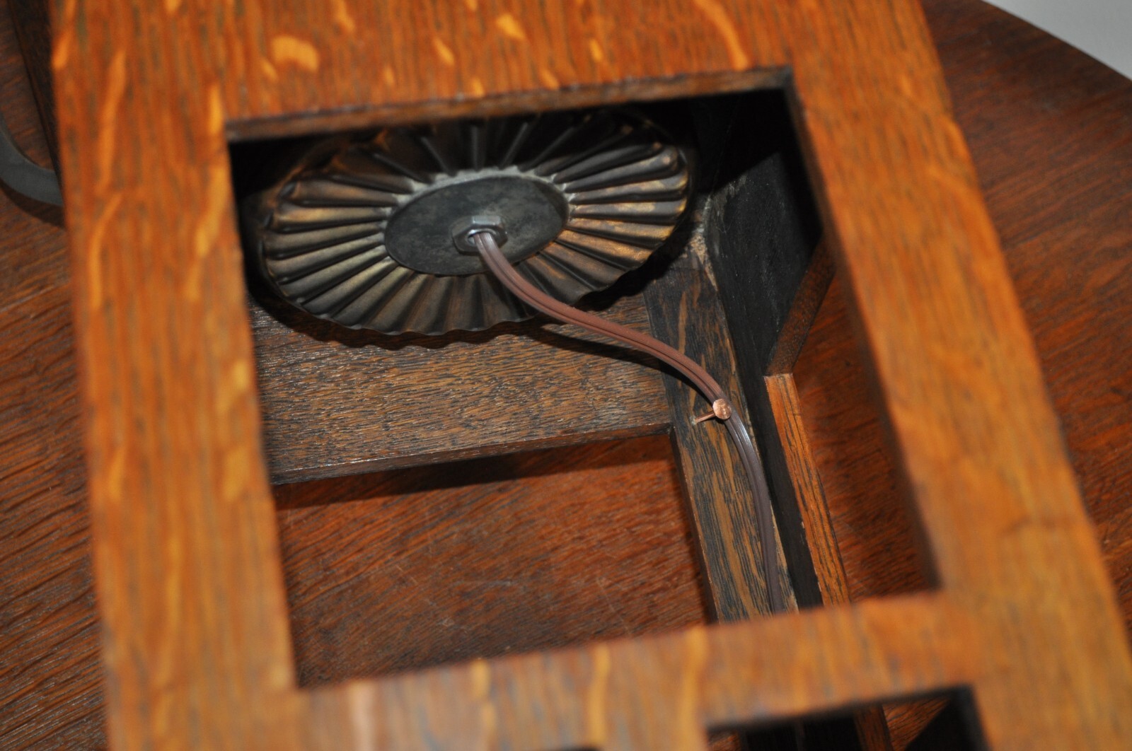 Large Antique Arts & Crafts Oak Slag Glass Lamp Limbert Style Converted ...