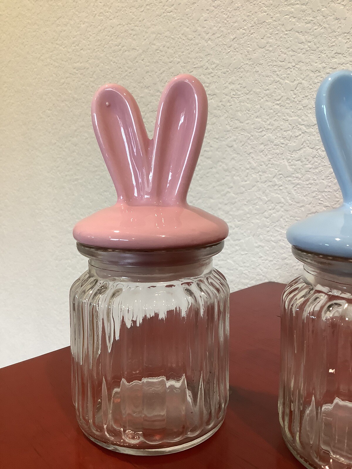 EASTER CANDY JARS Lot of 2 Glass Ceramic Bunny Ears Lids 7" in. Tall ...