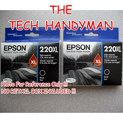 2-PACK EPSON GENUINE 220XL BLACK INK (NO RETAIL BOX) for the EXPRESSION ...