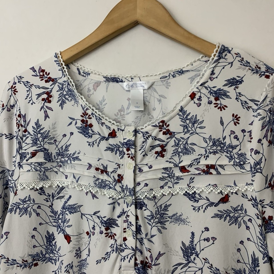 Adonna Stretchy Floral Red Cardinals Long Sleeve Flannel Nightgown ...