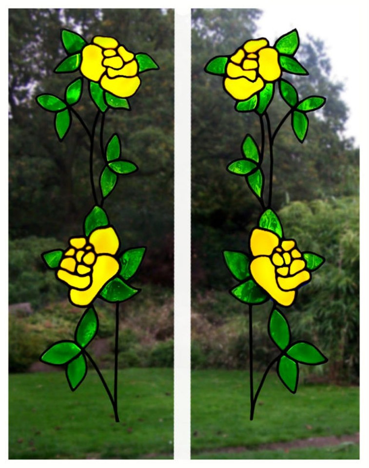 Roses Window Cling Stickers Individual Handmade Realistic Stained Glass ...