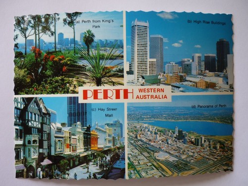1980's POSTCARD PERTH W. A. AERIAL VIEW HAY STREET MALL KING'S PARK ETC ...