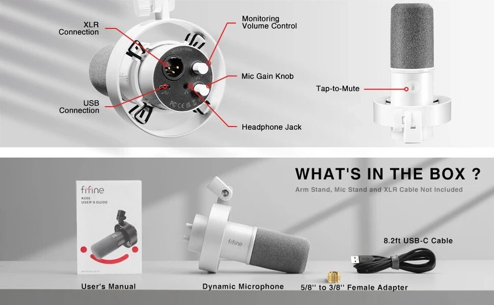 FIFINE K688 USB XLR Dynamic Microphone Podcast Streaming Studio PC Gain Knob | eBay UK