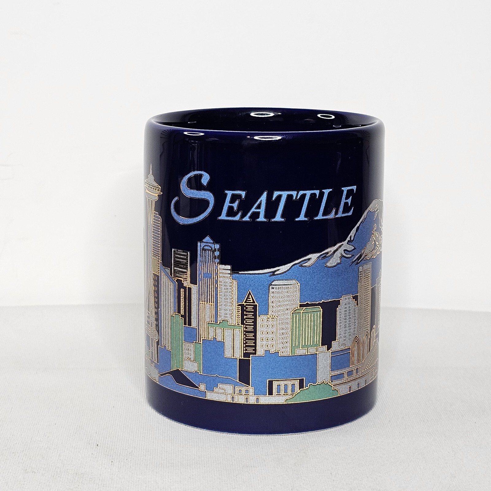Seattle Coffee Mug Cup Space Needle City Skyline Mt. Rainier Blue ...