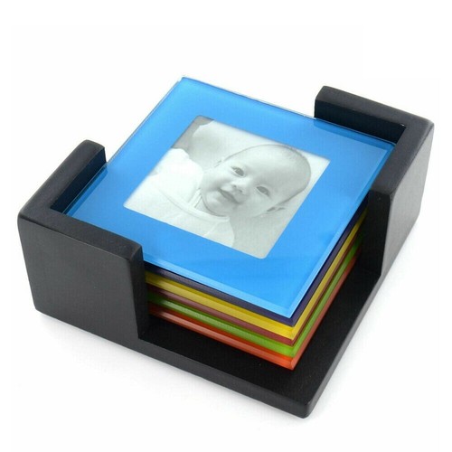 6 PC Piece Photo Frame Coaster Picture Glass Colours Frames Wooden ...