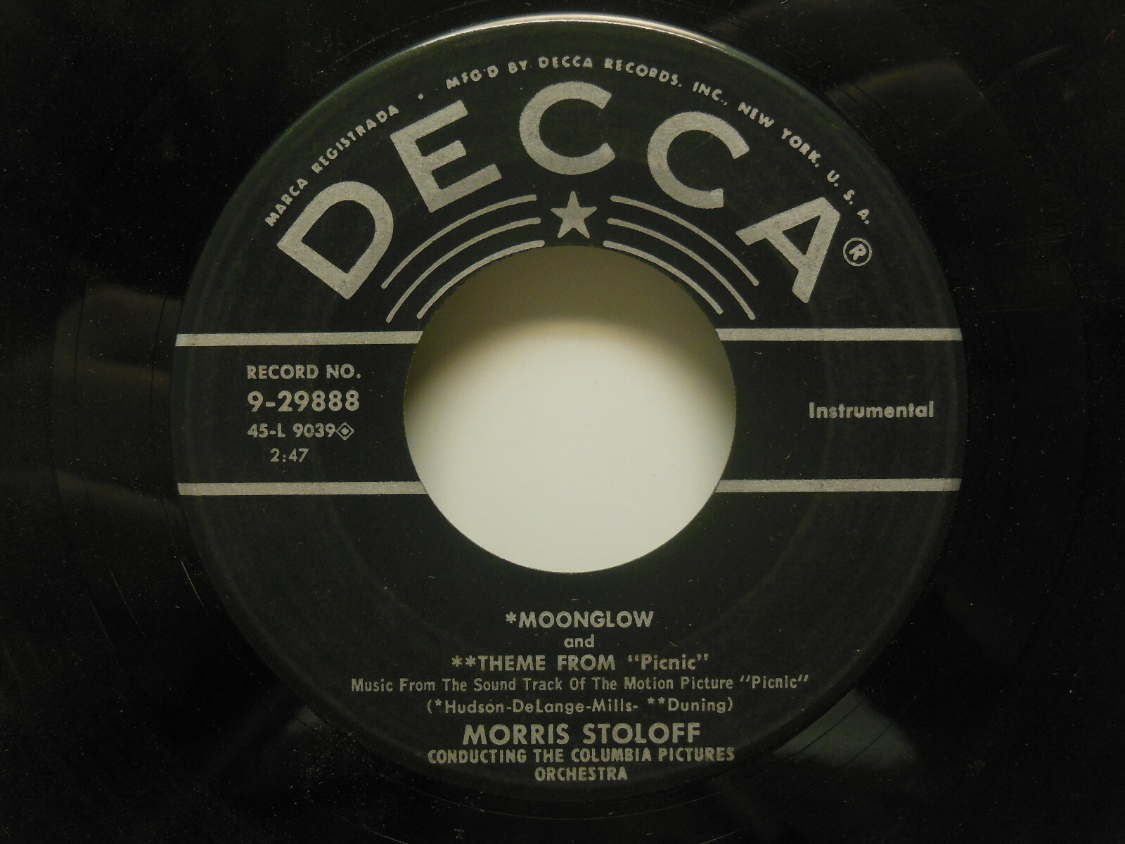 Morris Stoloff: Moonglow / Theme from Picnic, 45 RPM VG (C6) | eBay