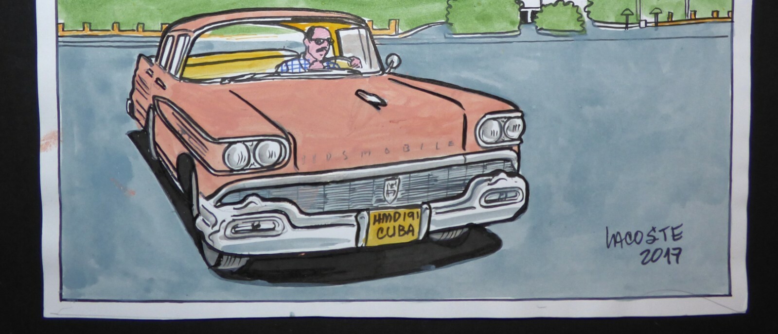 CUBA Classic Car Drawing OLDSMOBILE 88 HOLIDAY by Lacoste / CUBAN ...