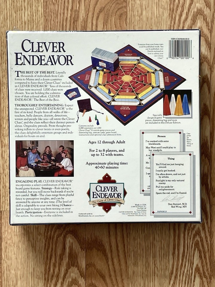 CLEVER ENDEAVOR~ THE GAME OF CLEVER CLUES~ DELUXE EDITION MASTER GAME ...