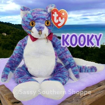 💙 KOOKY 💜 2000 Ty Beanie Babies Funky Blue & Purple Multi-colored CAT ...