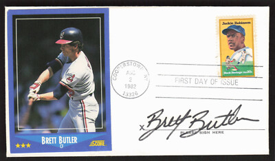 Brett Butler Signed Pasted on Baseball Card Envelope FDC Cachet Indians ...