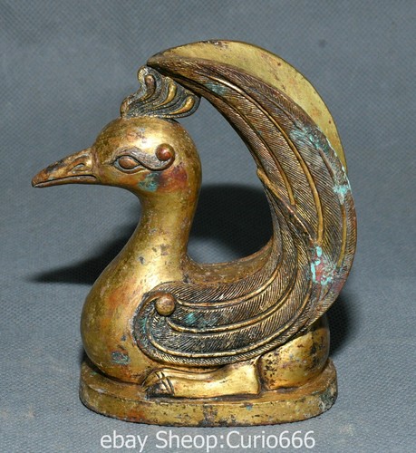 3.9'' Old Chinese Bronze Ware Gold Phoenix Phenix Bird Birds Animal ...