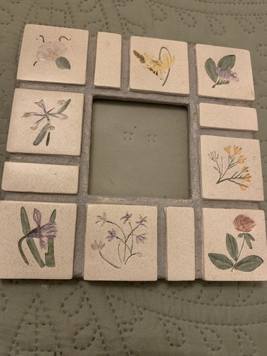 Malden Stone Tile Hand Painted Floral Design Square Photo Frame For 3 ...