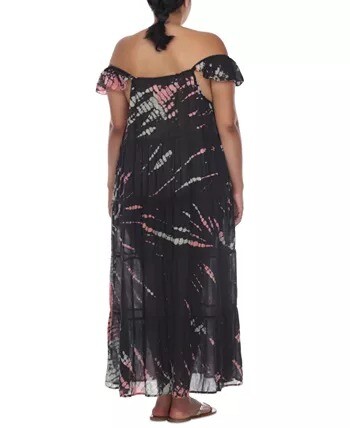 Raviya BLACK Plus Size Tie-Dye Off-the-Shoulder Maxi Dress Cover-up, US ...