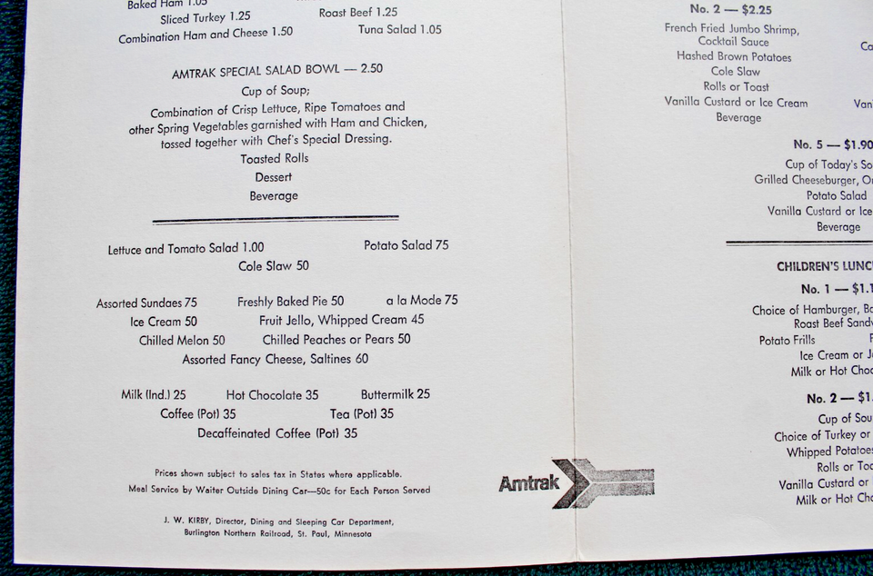 1971 Amtrak Railroad Menu Salt Lake City Utah Railway Train Dining Car ...