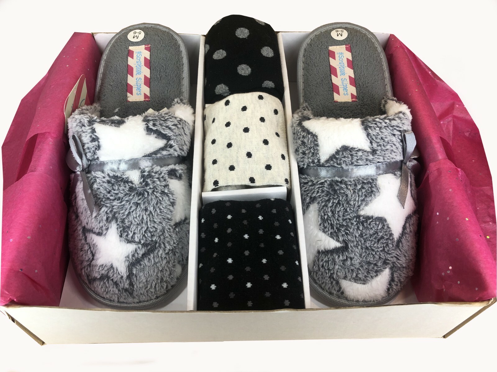 Slipper Gift Set, Ladies Mule & 3 Pairs Socks, Birthday Christmas ...