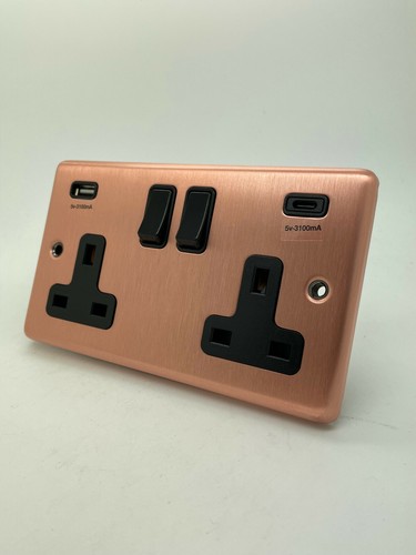 Brushed Matt Satin Copper Plug Sockets Light Switches Dimmers - Whole ...