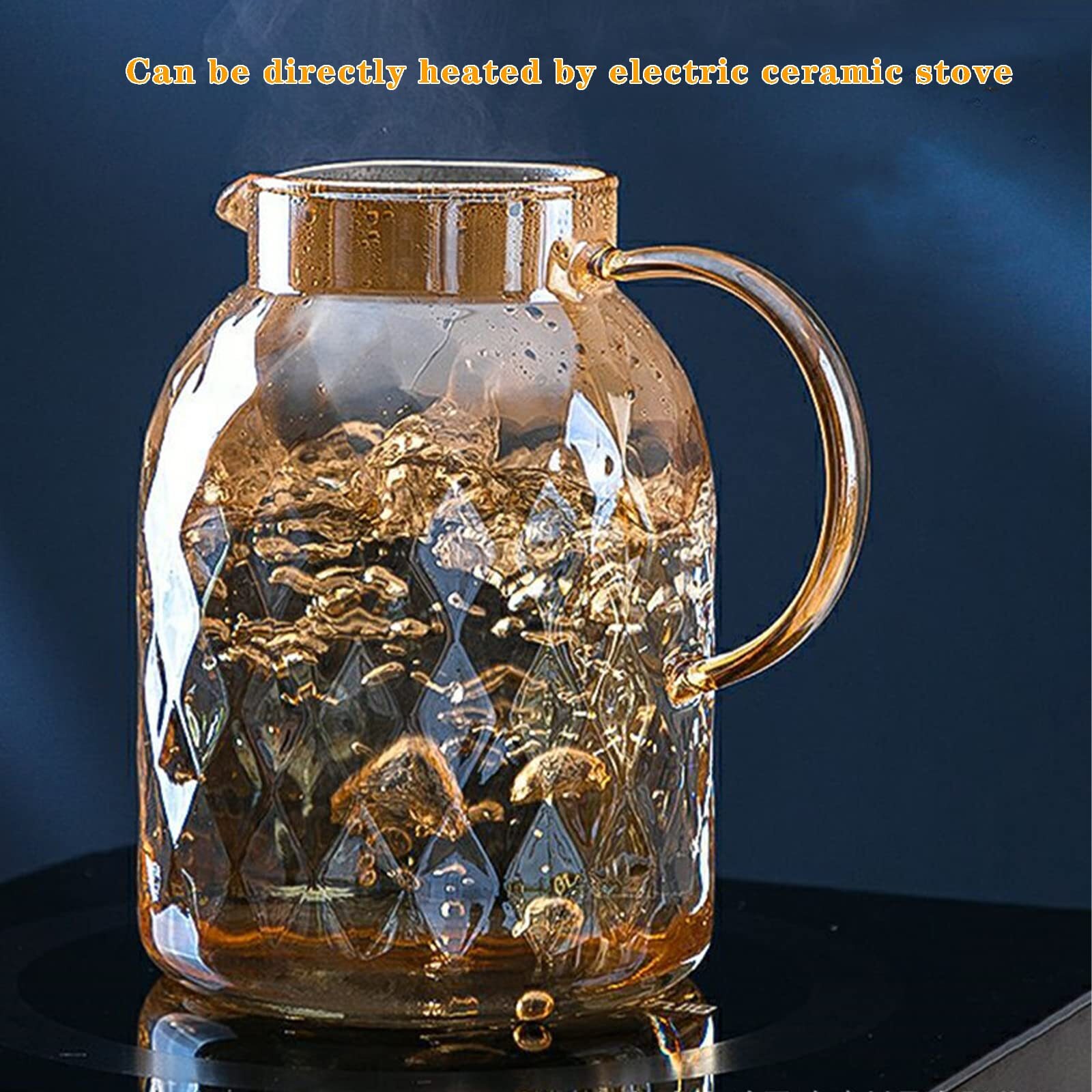 64 Oz Amber Glass Pitcher With Lid And Spout Borosilicate Water Pitcher ...