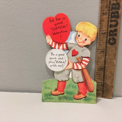 Vtg Valentine Card Blonde Baseball Player Bat "Catch" | eBay