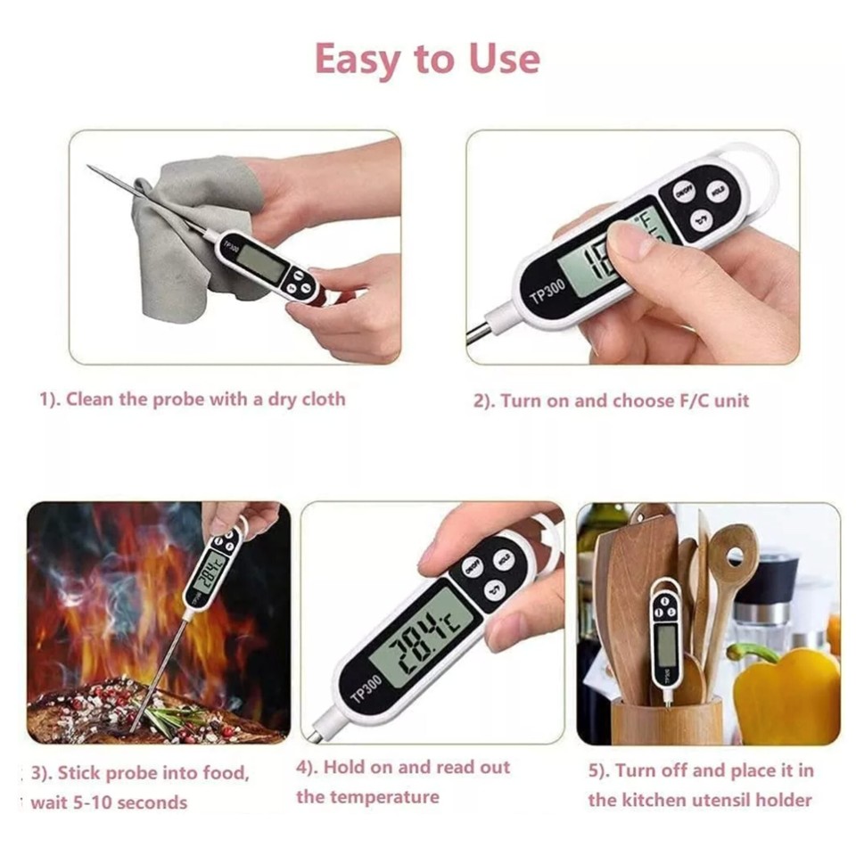 Meat Food Thermometer Digital Temperature Probe Cooking Jam Sugar BBQ ...