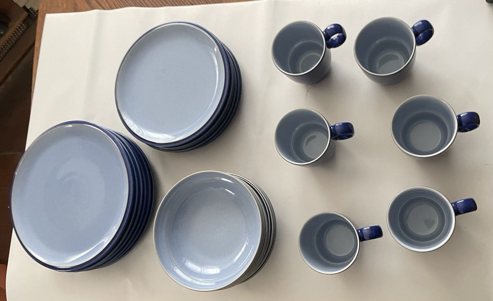 24 pc Set DENBY Everyday Blueberry Blue 6 Dinner Plates 6 Salad 6 Mugs ...