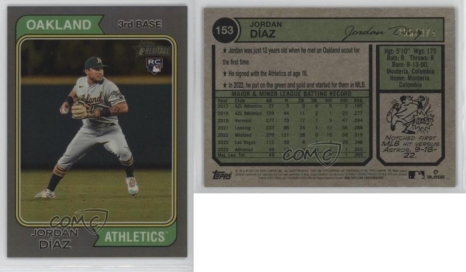 2023 Topps Heritage Chrome Silver 255/374 Jordan Diaz Díaz #153 Rookie ...