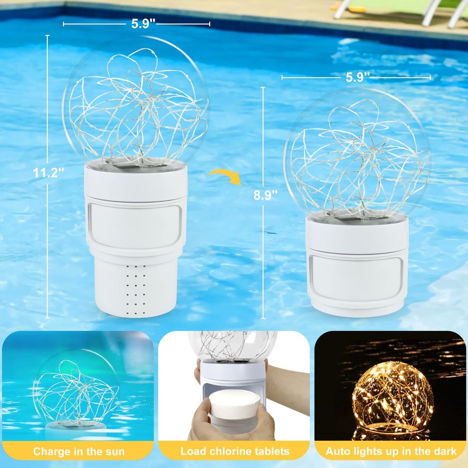 DeeprBlu Pool Chlorine Floater with Solar Ball Light, Floating Warm ...
