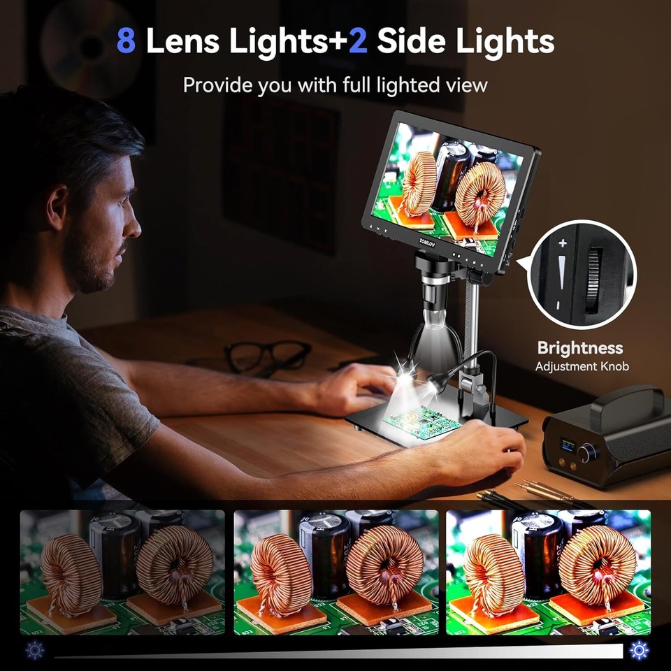 TOMLOV DM9 Max Digital Microscope HDMI 10" 1500X Magnifier 20MP Coin ...
