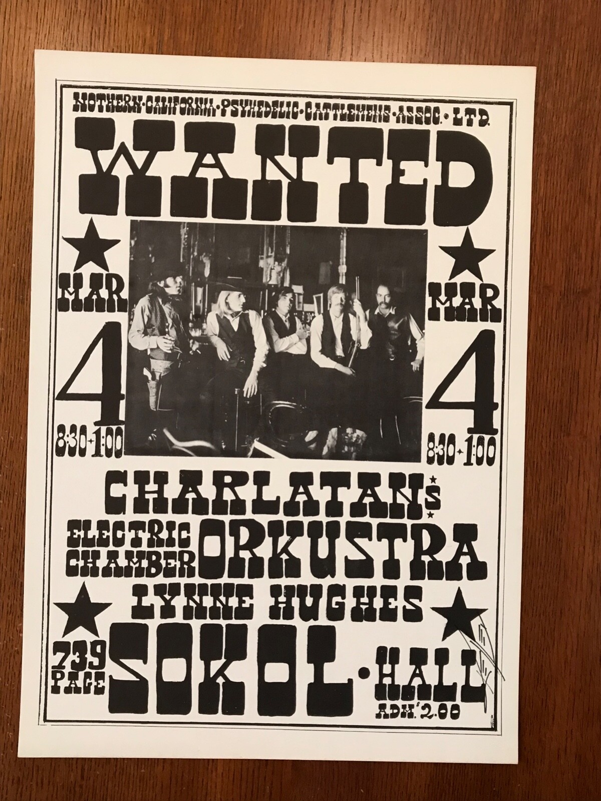 1st-Print Poster, CHARLATANS, Sokol Hall, 1967. Signed by Kelly. MInt ...