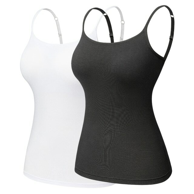 Women Camisole Sleeveless Cami with Built in Bra Adjustable Strap Vest ...