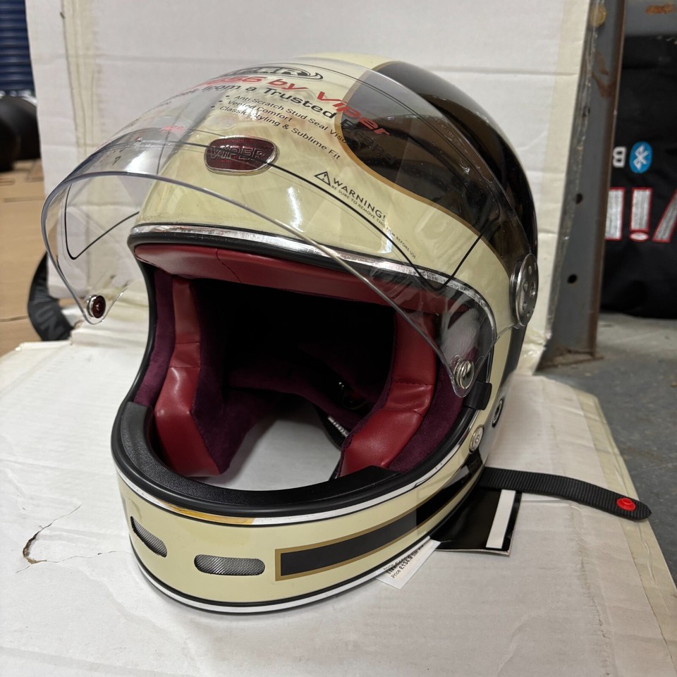 VIPER F656 Full Face Retro Motorcycle Helmet Black cream Second Large ...
