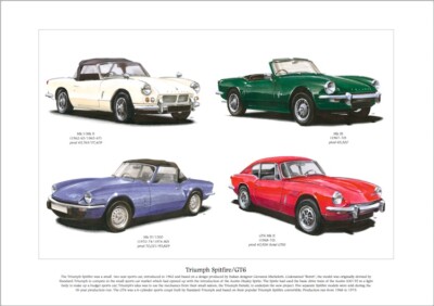 TRIUMPH SPITFIRE Fine Art Print - Three Spitfires plus the coupe GT6 ...